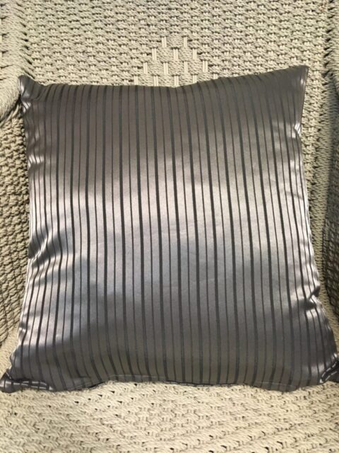 Metallic Silver & Charcoal Narrow Vertical Stripe Scatter Cushion Cover ...