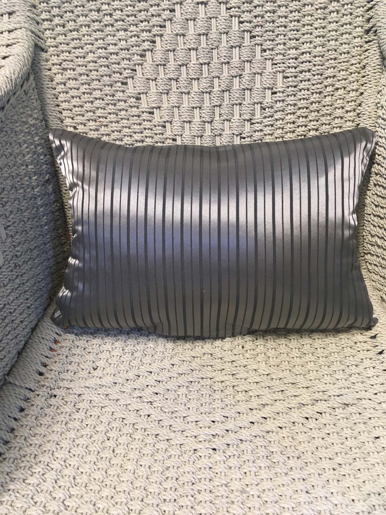 Metallic Silver & Charcoal Narrow Vertical Stripe Scatter Cushion Cover ...